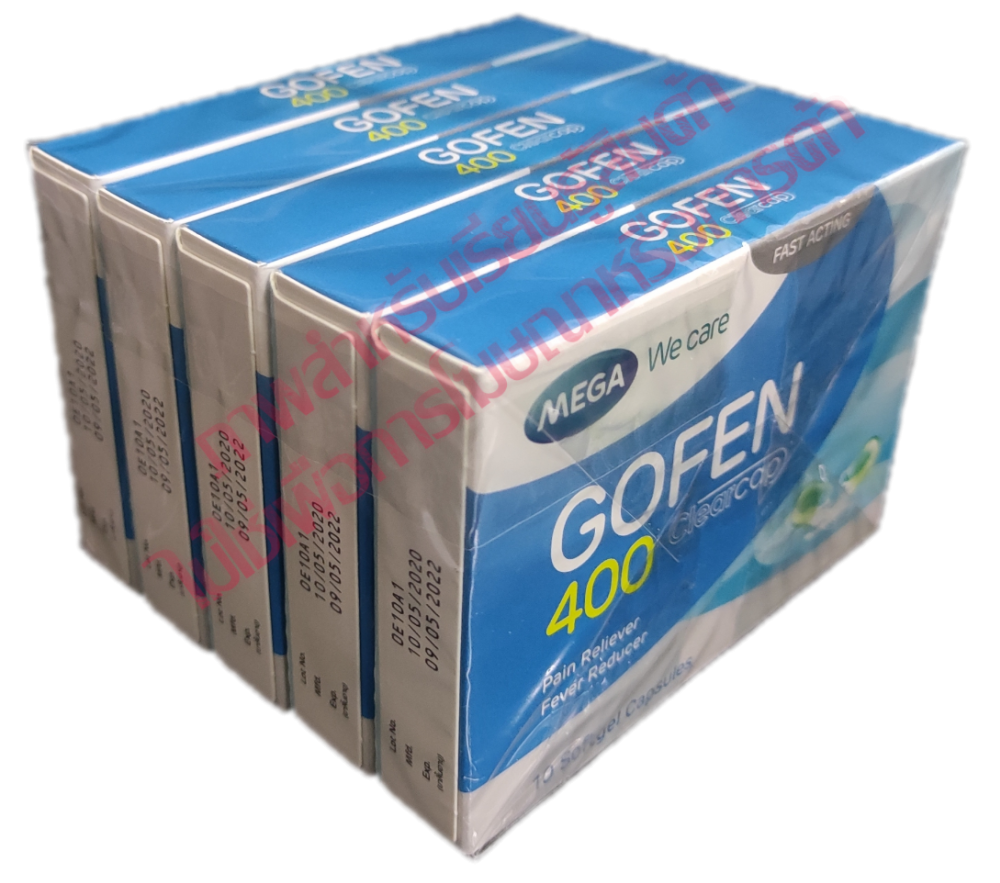 MEGA GOFEN # กล่อง 1 แผง 1*10′s ibuprofen 400 MGsticker 125.- (P36)